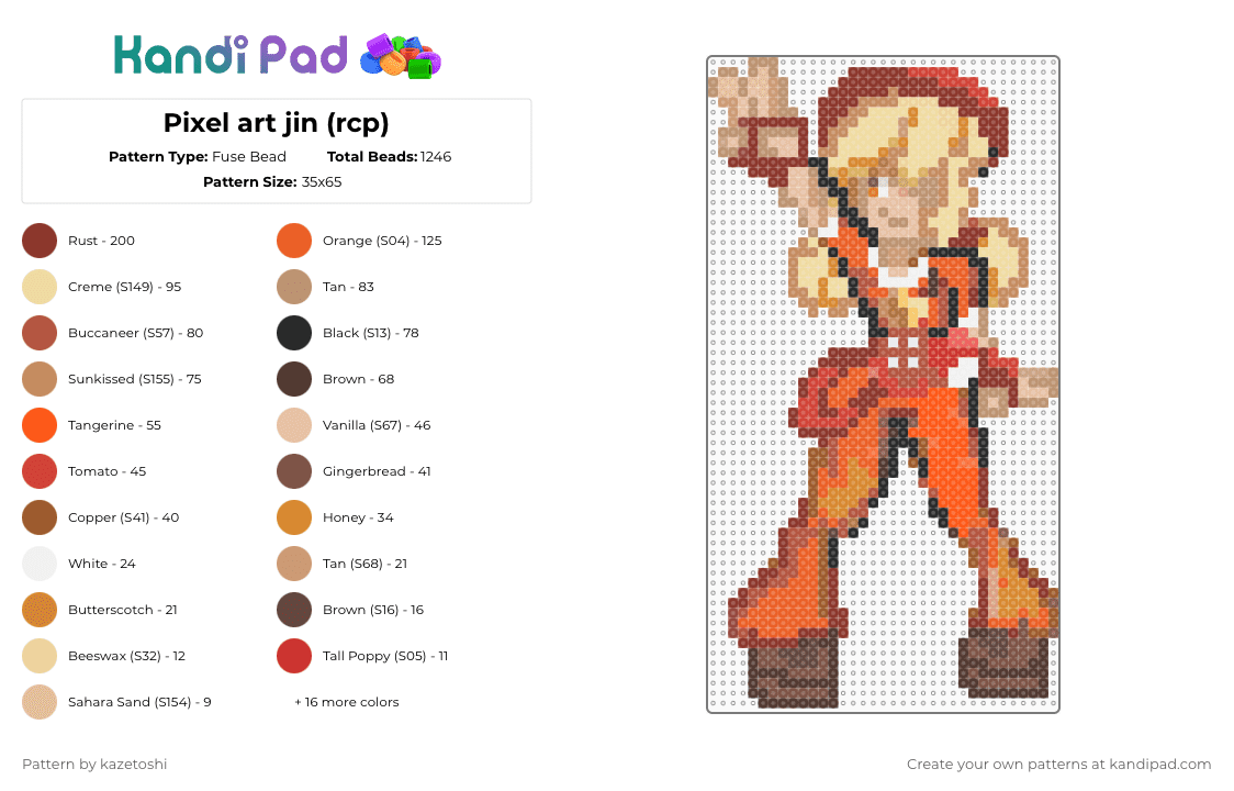 Pixel art jin (rcp) Fuse Bead Pattern - Kandi Pad | Kandi Patterns ...