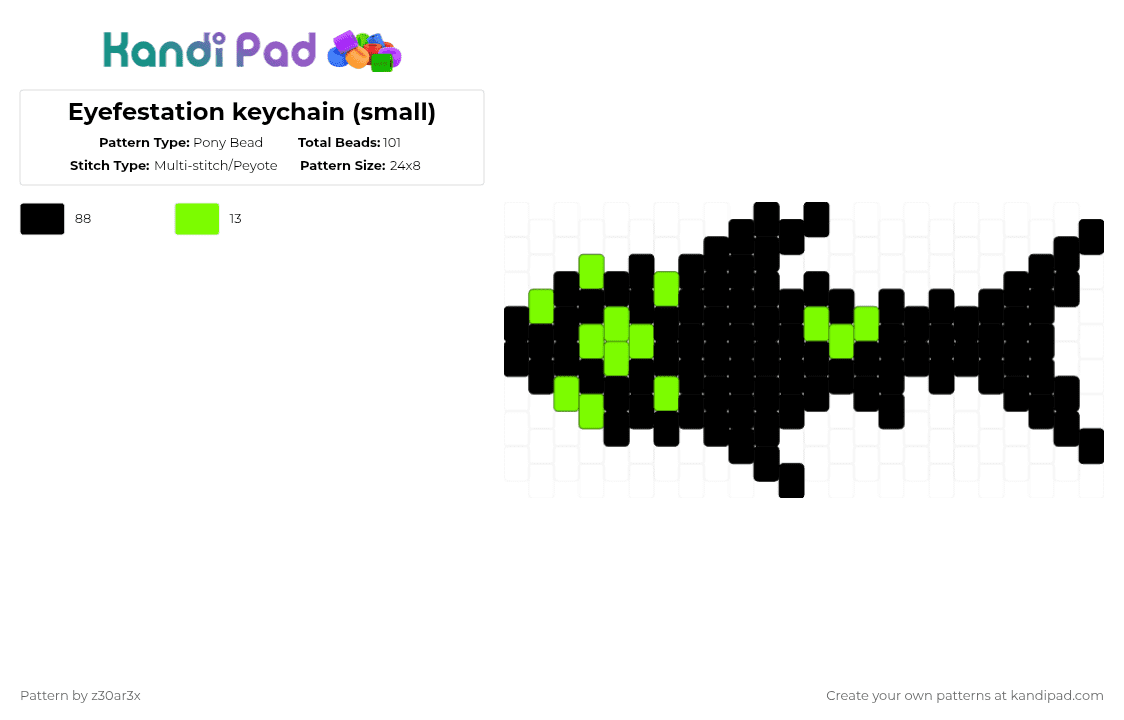 Eyefestation keychain (small) Pony Bead Pattern - Kandi Pad | Kandi ...