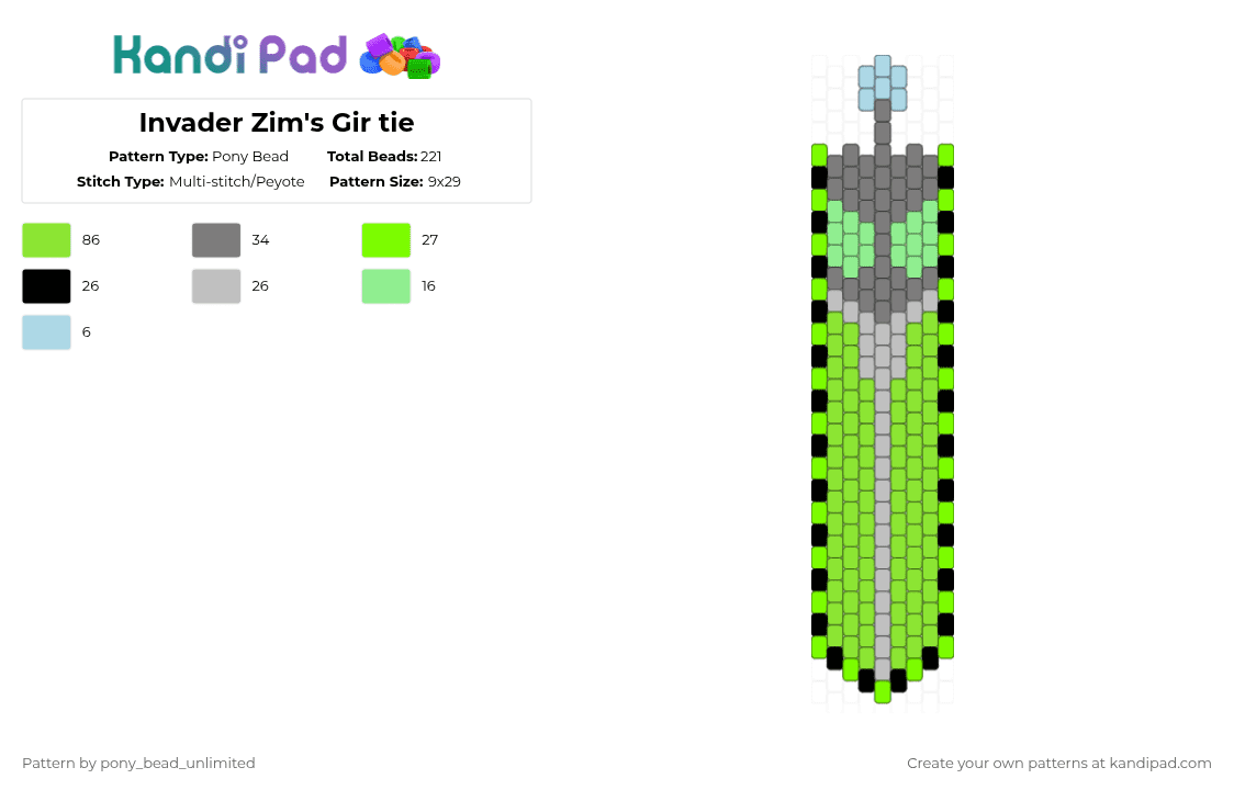 Invader Zim's Gir tie Pony Bead Pattern - Kandi Pad | Kandi Patterns ...