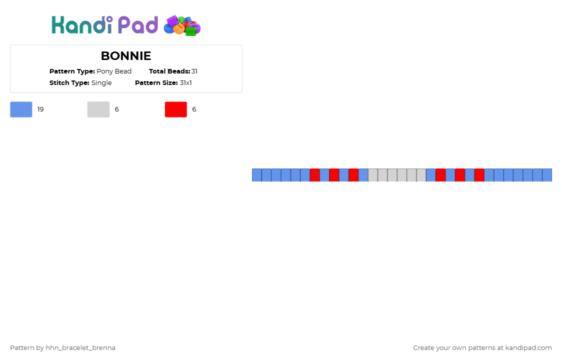 BONNIE Pony Bead Pattern - Kandi Pad | Kandi Patterns, Fuse Bead ...