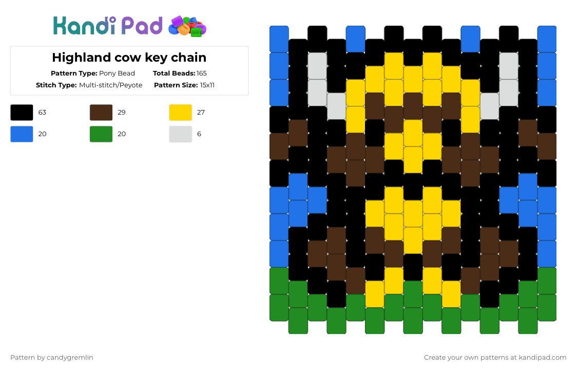 Highland cow key chain Pony Bead Pattern - Kandi Pad | Kandi Patterns ...