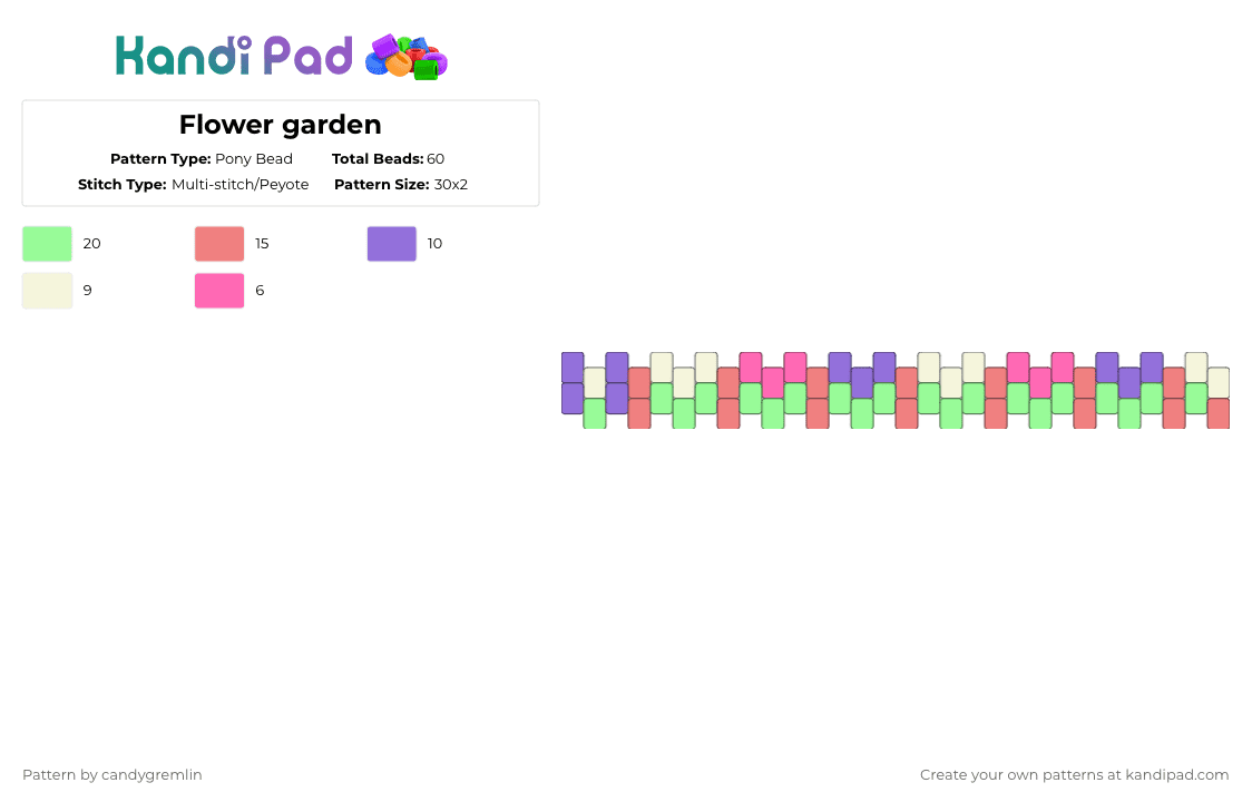 Flower garden Pony Bead Pattern - Kandi Pad | Kandi Patterns, Fuse Bead ...