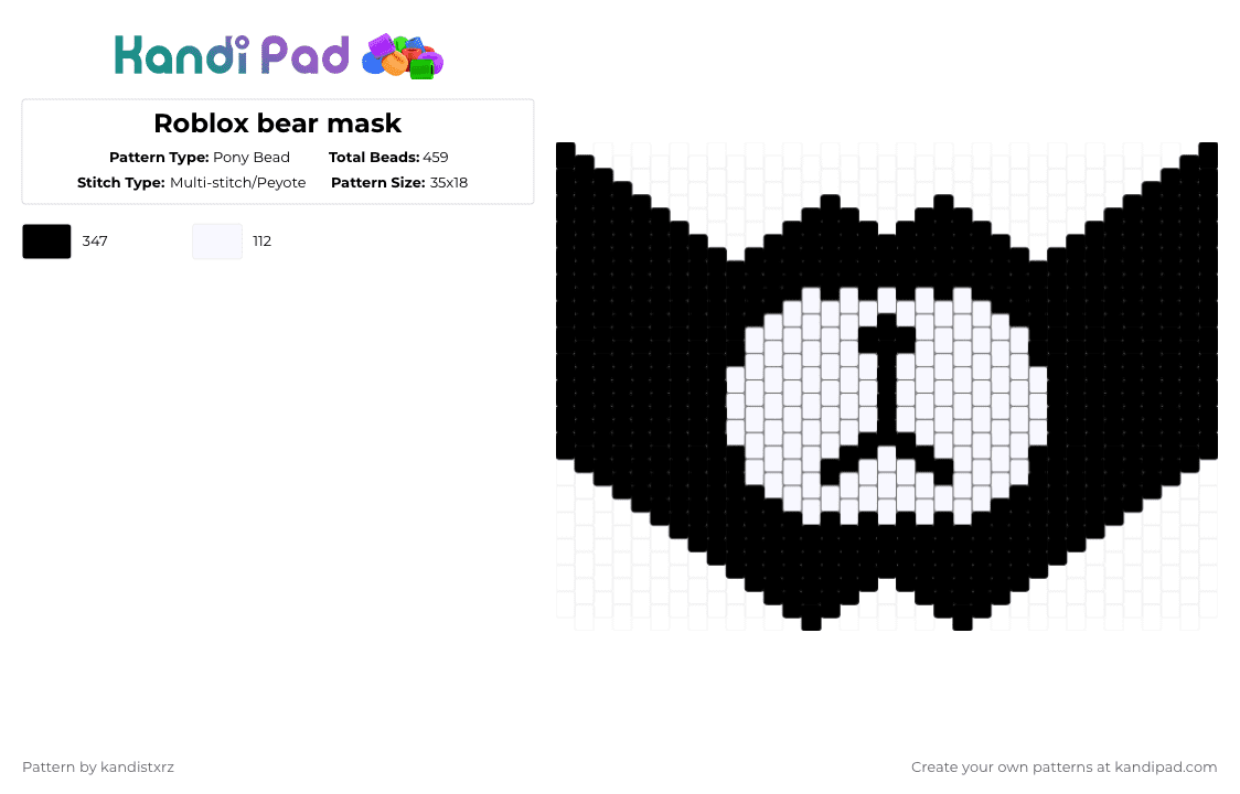 Roblox bear mask Pony Bead Pattern - Kandi Pad | Kandi Patterns, Fuse ...