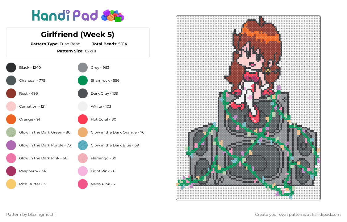 Girlfriend (Week 5) Fuse Bead Pattern - Kandi Pad | Kandi Patterns ...