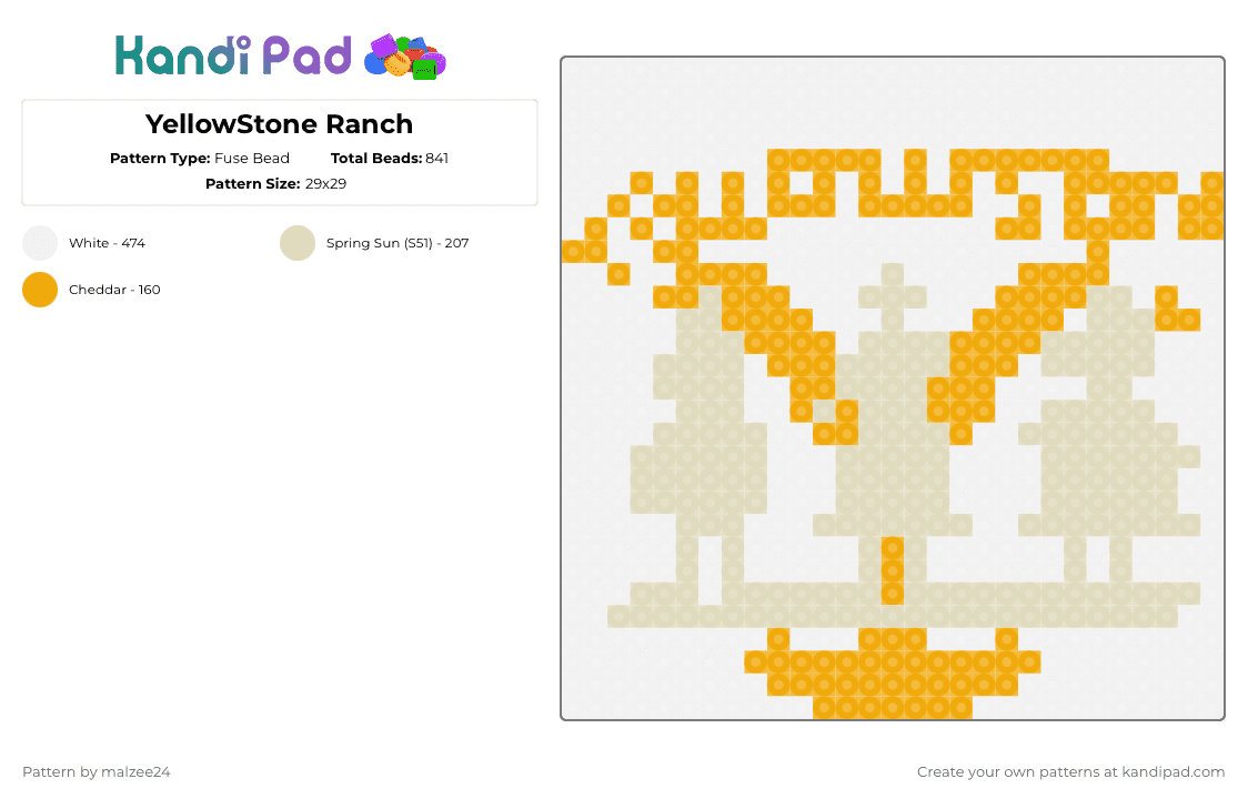 YellowStone Ranch Fuse Bead Pattern - Kandi Pad | Kandi Patterns, Fuse ...