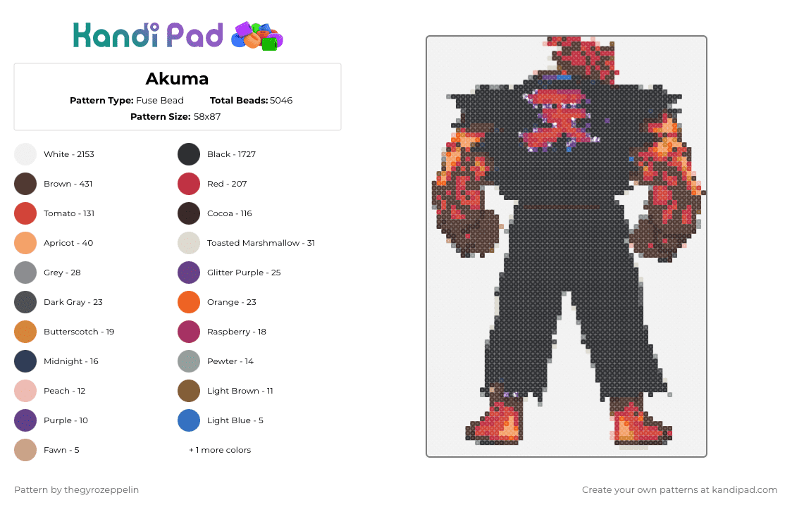 Akuma Fuse Bead Pattern - Kandi Pad | Kandi Patterns, Fuse Bead ...