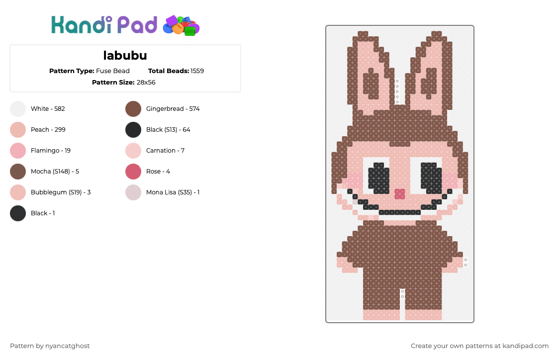 Labubu Fuse Bead Pattern - Kandi Pad | Kandi Patterns, Fuse Bead ...