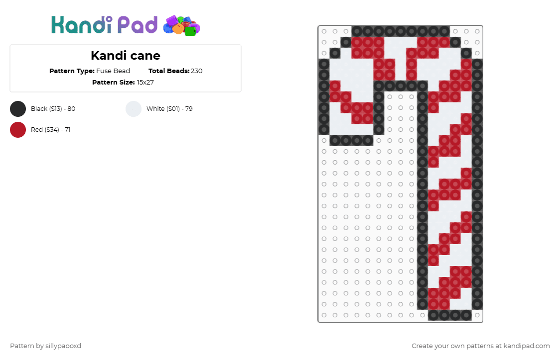 Kandi cane Fuse Bead Pattern - Kandi Pad | Kandi Patterns, Fuse Bead ...