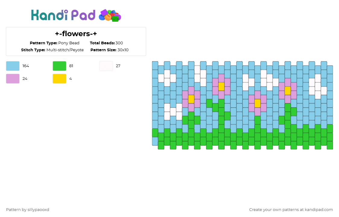 +-flowers-+ Pony Bead Pattern - Kandi Pad | Kandi Patterns, Fuse Bead ...