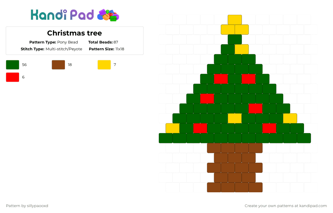 Christmas tree Pony Bead Pattern - Kandi Pad | Kandi Patterns, Fuse ...