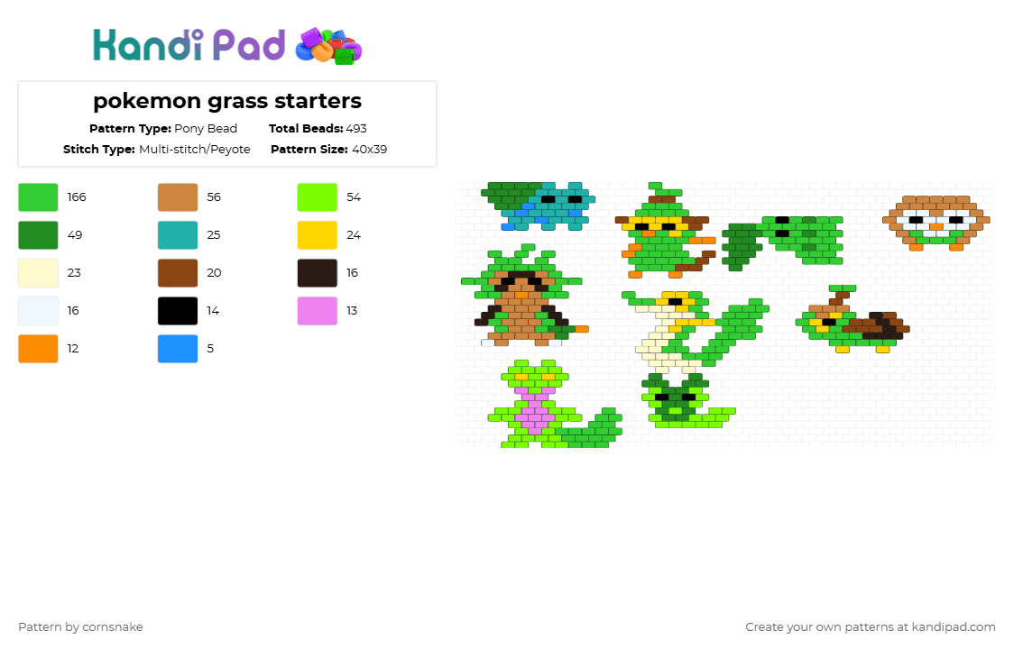 Pokemon grass starters Pony Bead Pattern - Kandi Pad | Kandi Patterns ...