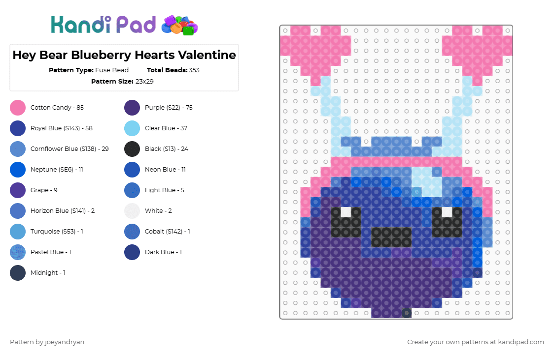 Hey Bear Blueberry Hearts Valentine Fuse Bead Pattern - Kandi Pad ...