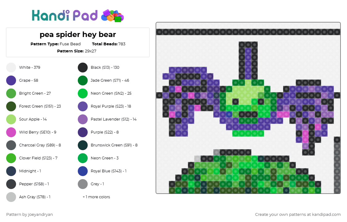 Pea spider hey bear Fuse Bead Pattern - Kandi Pad | Kandi Patterns ...