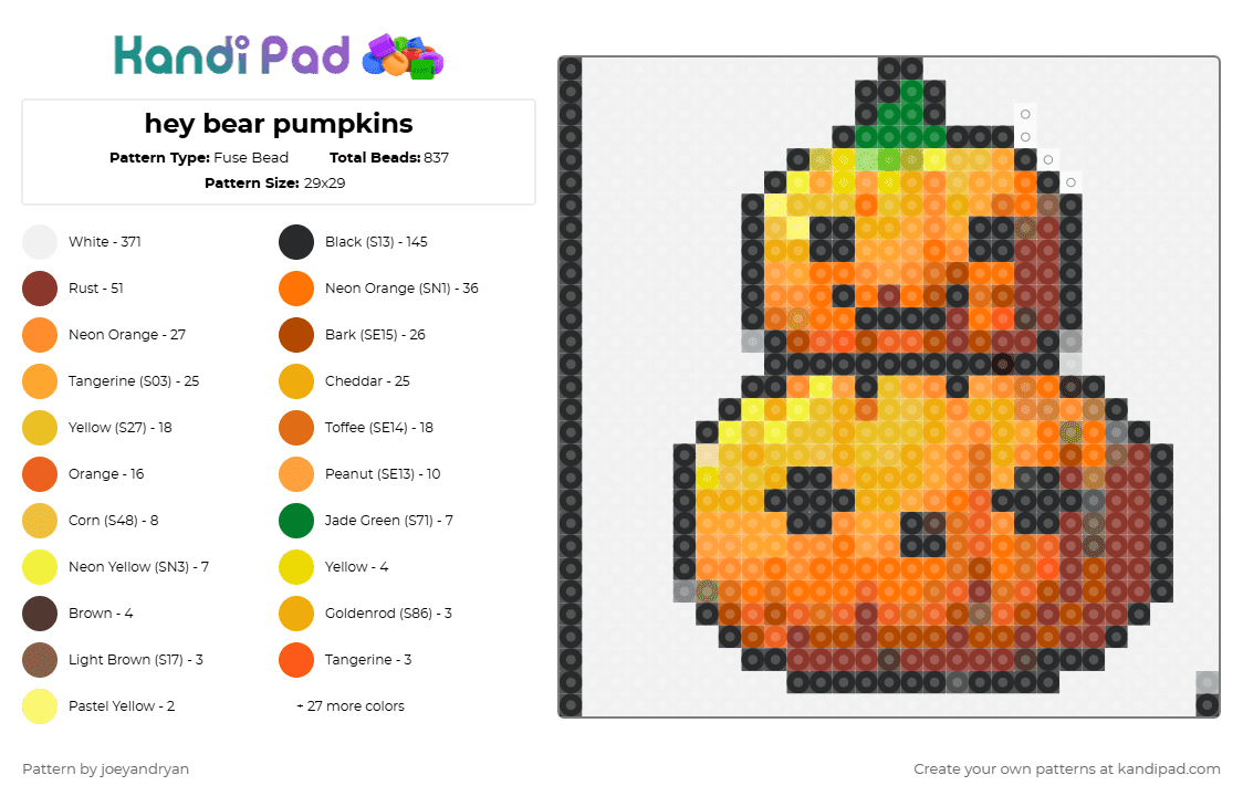 Hey bear pumpkins Fuse Bead Pattern - Kandi Pad | Kandi Patterns, Fuse ...