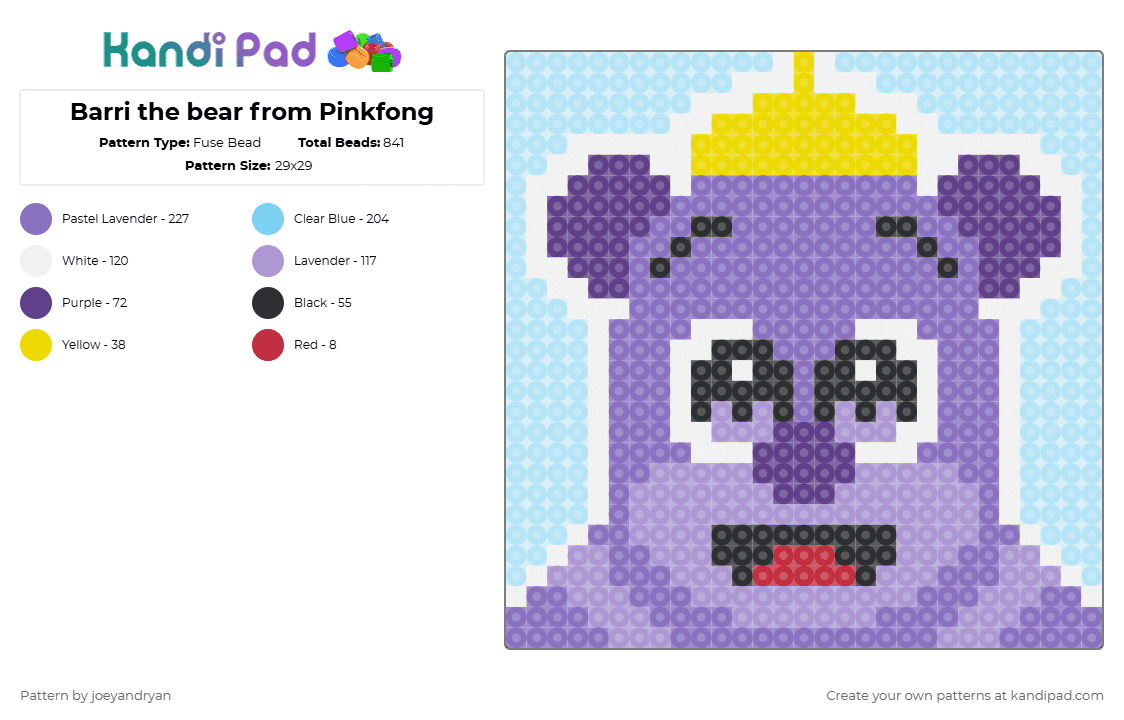 Barri the bear from Pinkfong Fuse Bead Pattern - Kandi Pad | Kandi ...