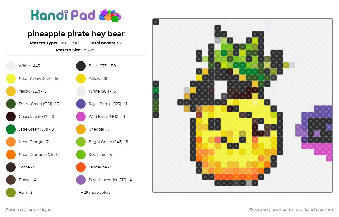 Pineapple pirate hey bear Fuse Bead Pattern - Kandi Pad | Kandi ...