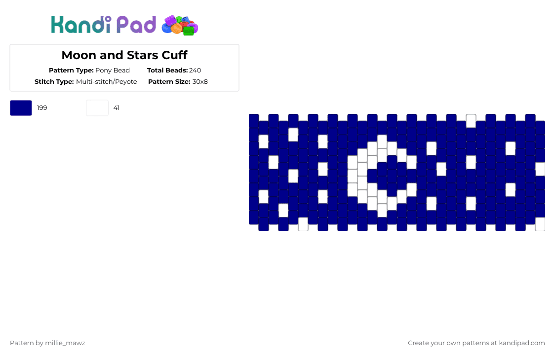 Moon and Stars Cuff Pony Bead Pattern - Kandi Pad | Kandi Patterns ...