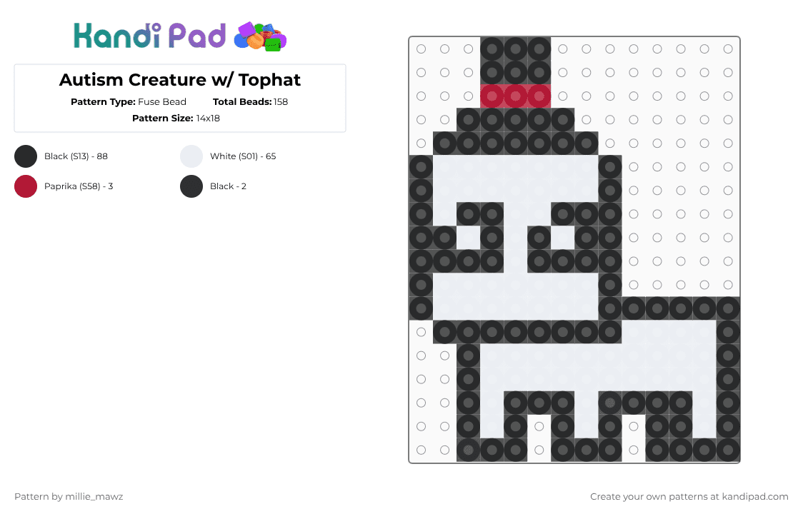 Autism Creature w/ Tophat Fuse Bead Pattern - Kandi Pad | Kandi ...
