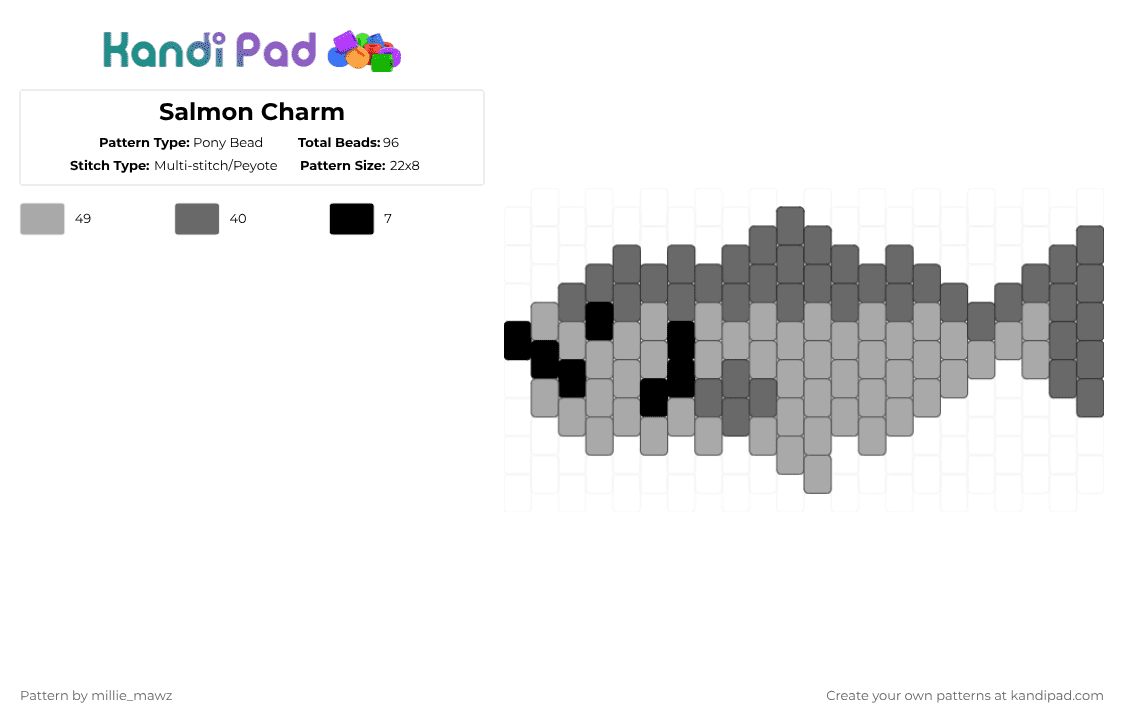 Salmon Charm Pony Bead Pattern - Kandi Pad | Kandi Patterns, Fuse Bead ...