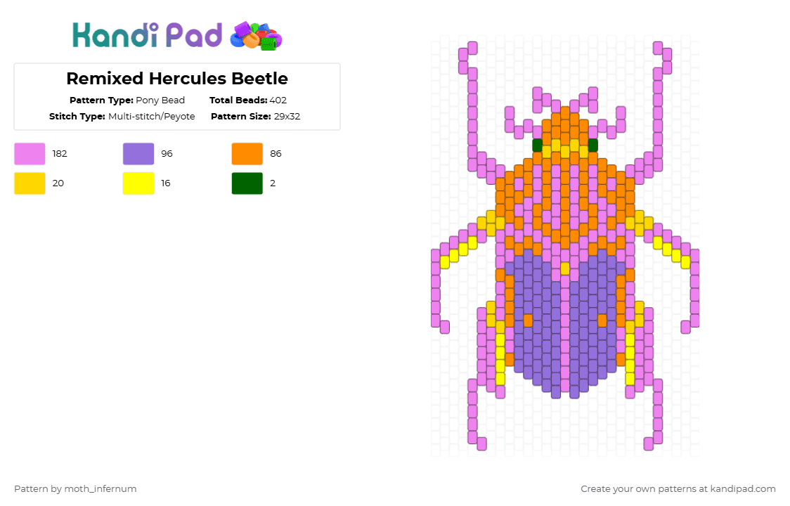 Remixed Hercules Beetle Pony Bead Pattern - Kandi Pad | Kandi Patterns ...