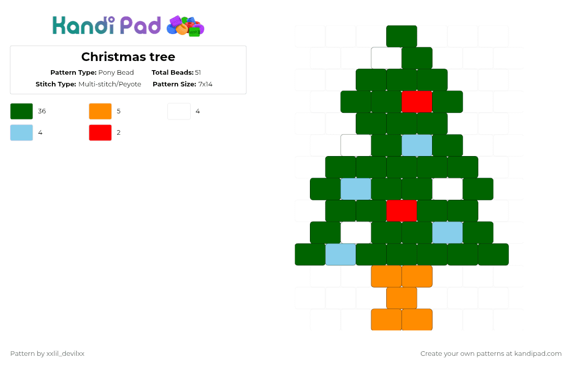 Christmas tree Pony Bead Pattern - Kandi Pad | Kandi Patterns, Fuse ...