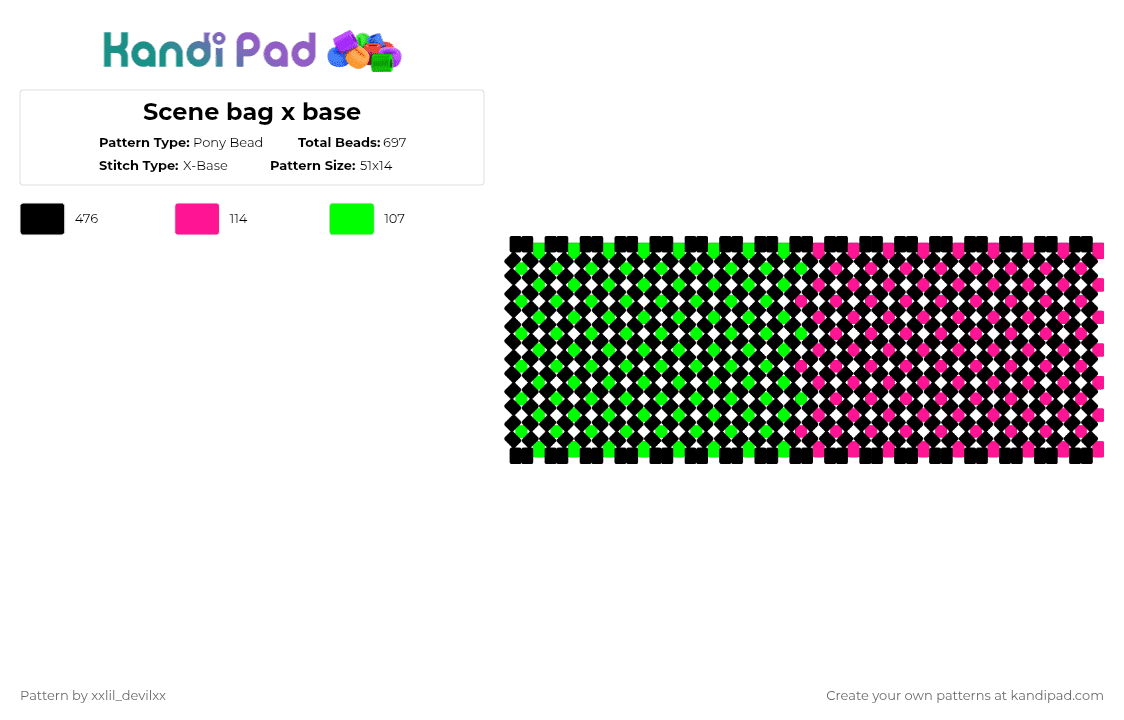 Scene bag x base Pony Bead Pattern - Kandi Pad | Kandi Patterns, Fuse ...