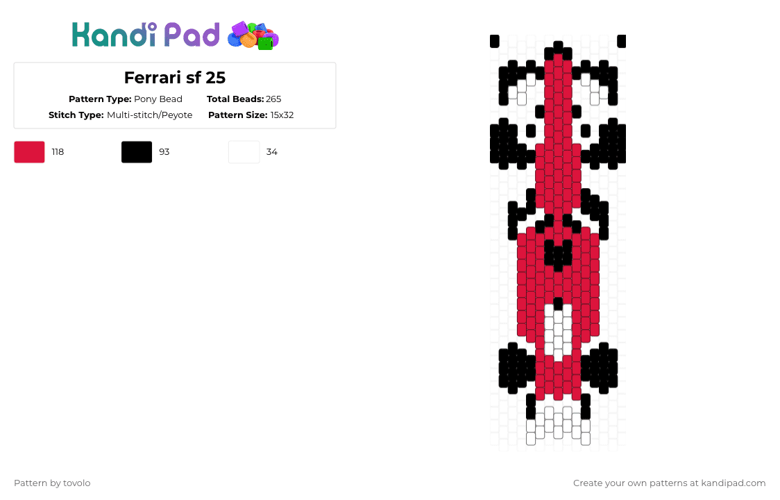 Ferrari sf 25 Pony Bead Pattern - Kandi Pad | Kandi Patterns, Fuse Bead ...