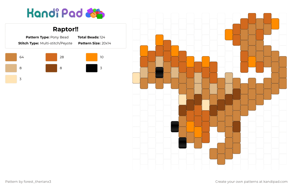 Raptor!! Pony Bead Pattern - Kandi Pad | Kandi Patterns, Fuse Bead ...