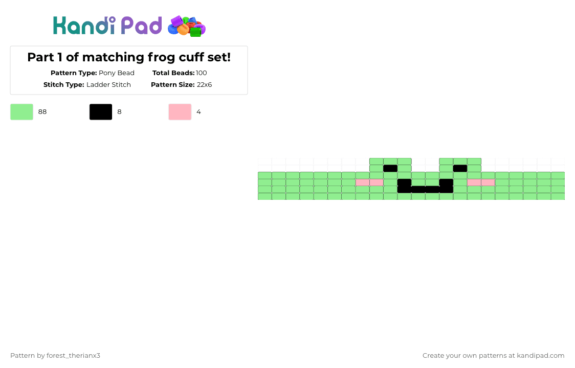 Part 1 of matching frog cuff set! Pony Bead Pattern - Kandi Pad | Kandi ...