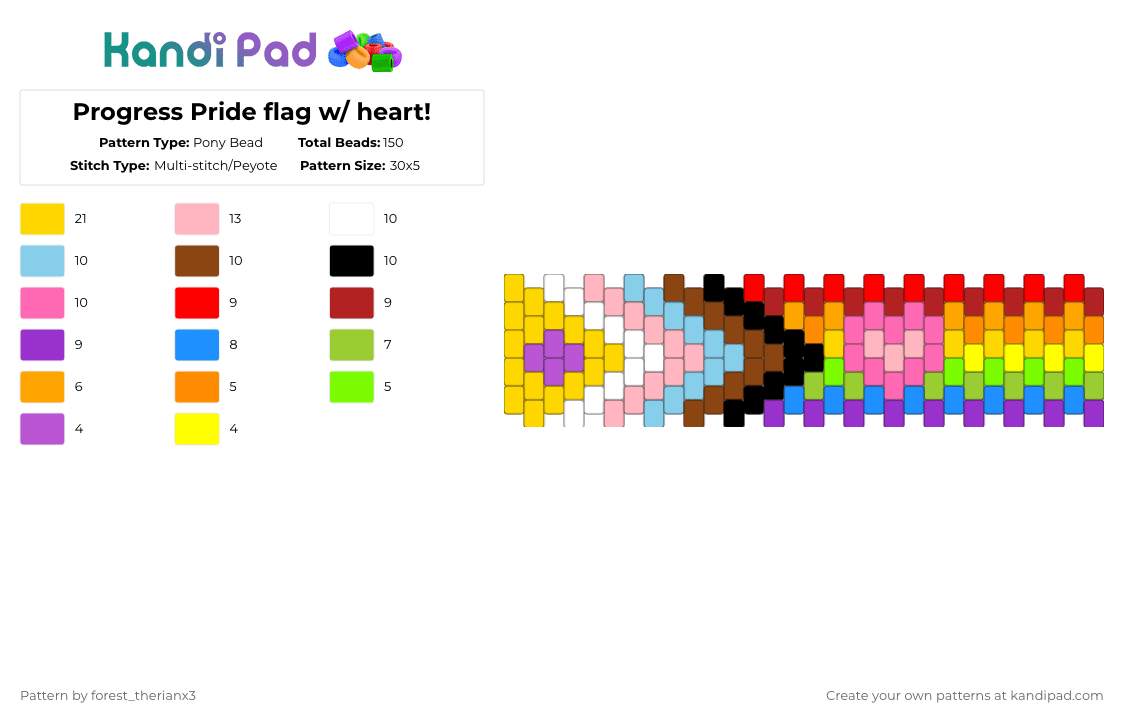 Progress Pride flag w/ heart! Pony Bead Pattern - Kandi Pad | Kandi ...