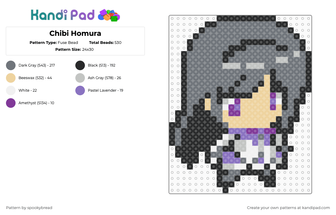 Chibi Homura Fuse Bead Pattern - Kandi Pad | Kandi Patterns, Fuse Bead ...