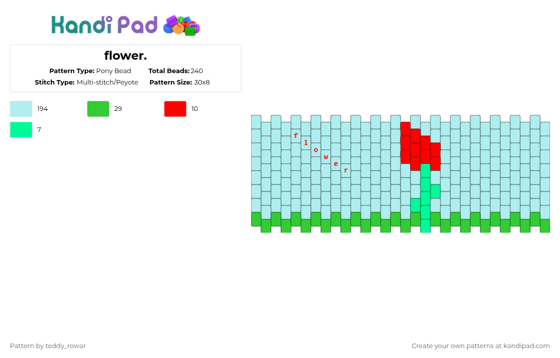 Flower. Pony Bead Pattern - Kandi Pad | Kandi Patterns, Fuse Bead ...