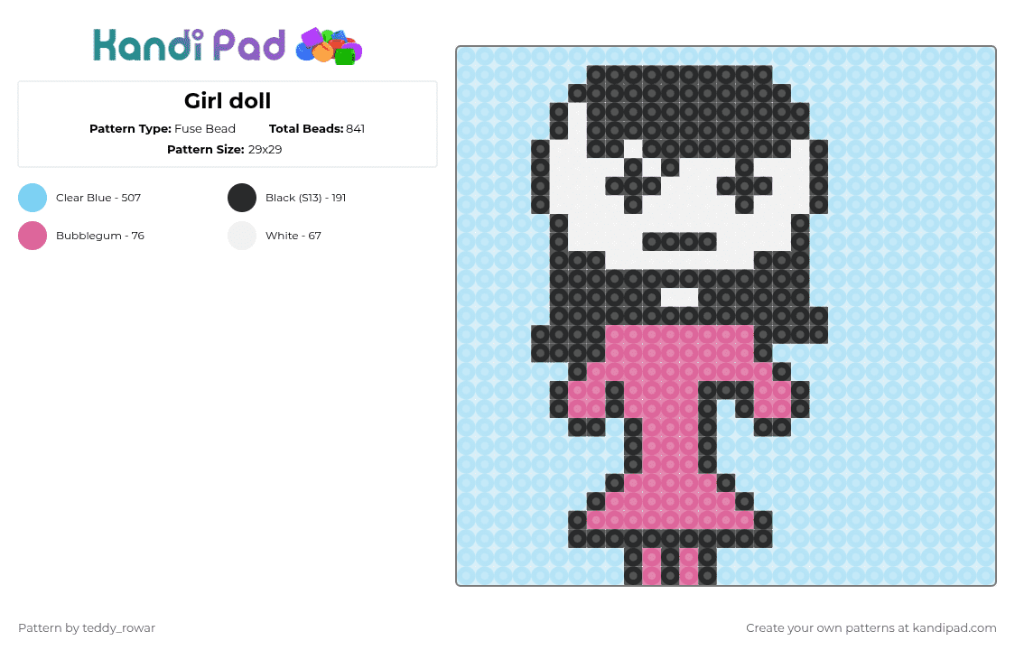 Girl doll Fuse Bead Pattern - Kandi Pad | Kandi Patterns, Fuse Bead ...