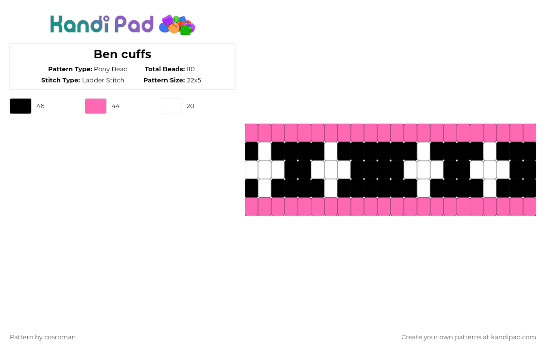 Ben cuffs Pony Bead Pattern - Kandi Pad | Kandi Patterns, Fuse Bead ...