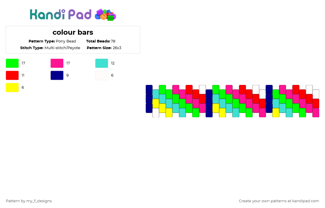 Colour bars Pony Bead Pattern - Kandi Pad | Kandi Patterns, Fuse Bead ...