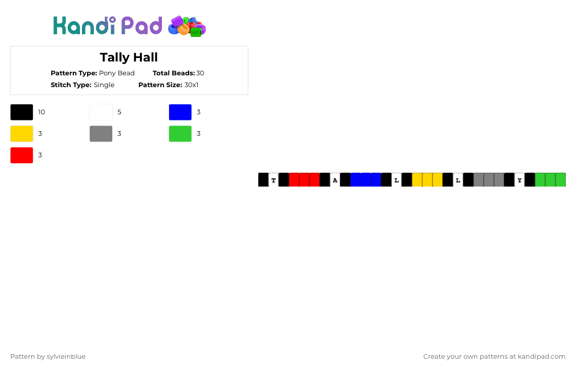 Tally Hall Pony Bead Pattern - Kandi Pad | Kandi Patterns, Fuse Bead ...