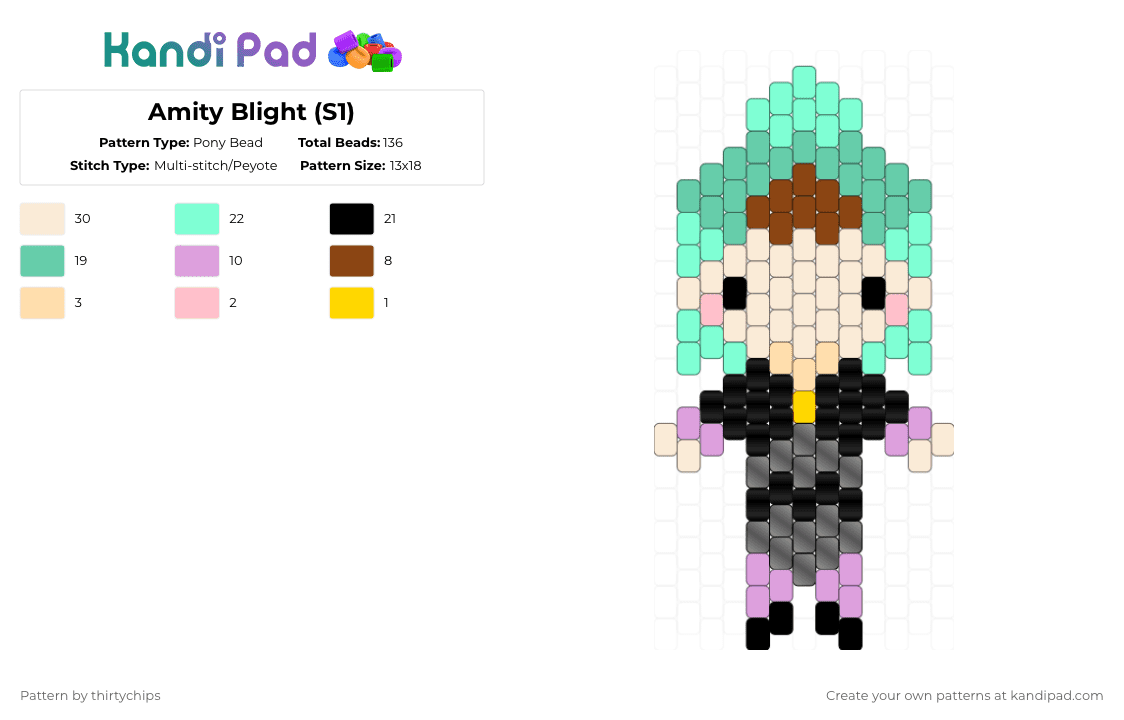 Amity Blight (S1) Pony Bead Pattern - Kandi Pad | Kandi Patterns, Fuse ...