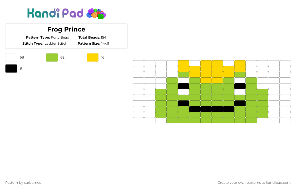 Frog Prince Pony Bead Pattern - Kandi Pad | Kandi Patterns, Fuse Bead ...