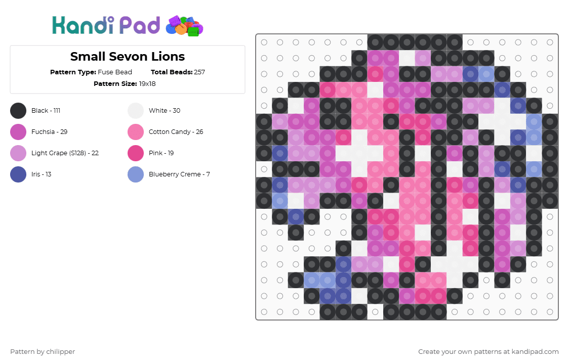 Small Sevon Lions Fuse Bead Pattern - Kandi Pad | Kandi Patterns, Fuse ...