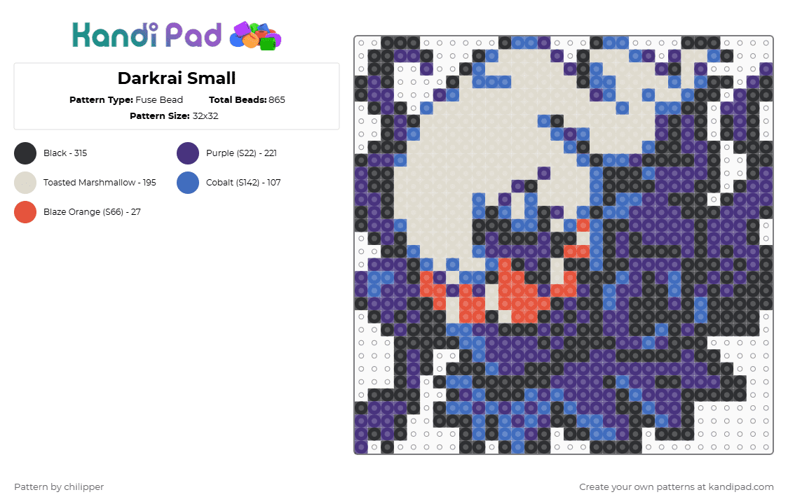 Darkrai Small Fuse Bead Pattern - Kandi Pad | Kandi Patterns, Fuse Bead ...