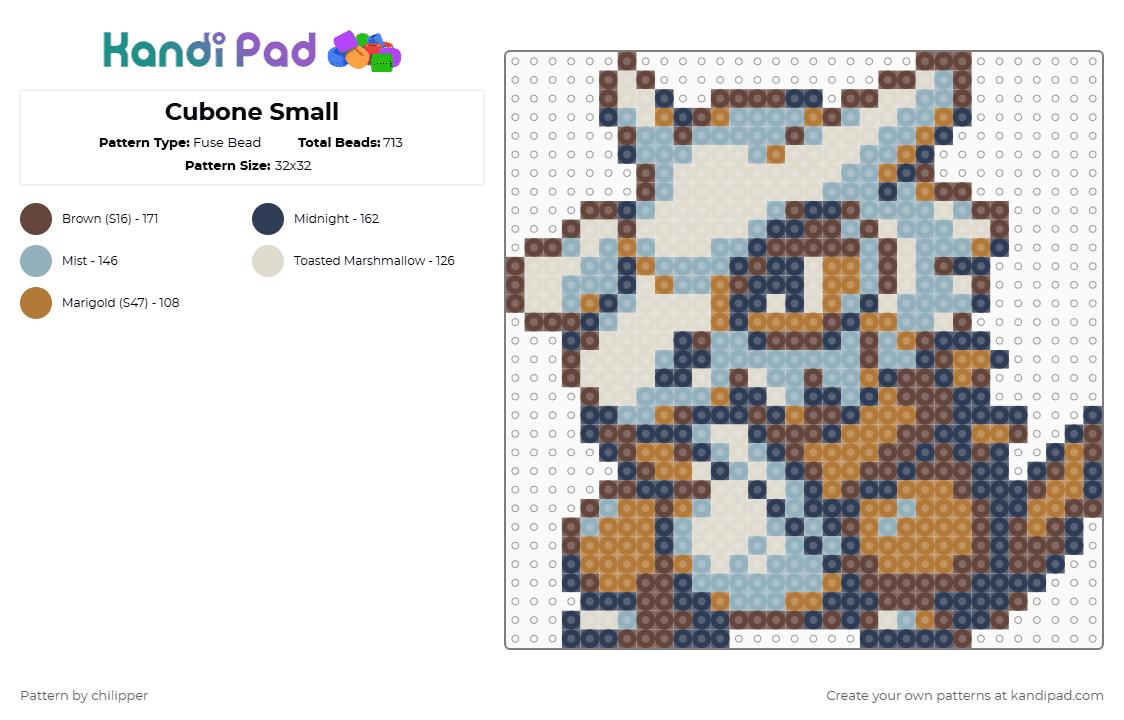 Cubone Small Fuse Bead Pattern - Kandi Pad | Kandi Patterns, Fuse Bead ...
