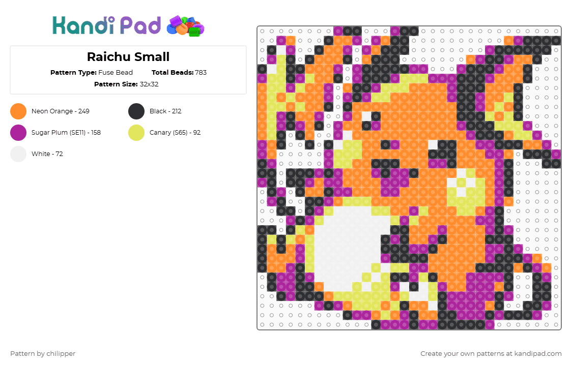 Raichu Small Fuse Bead Pattern - Kandi Pad | Kandi Patterns, Fuse Bead ...