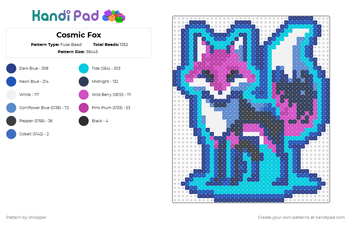 Cosmic Fox Fuse Bead Pattern - Kandi Pad | Kandi Patterns, Fuse Bead ...