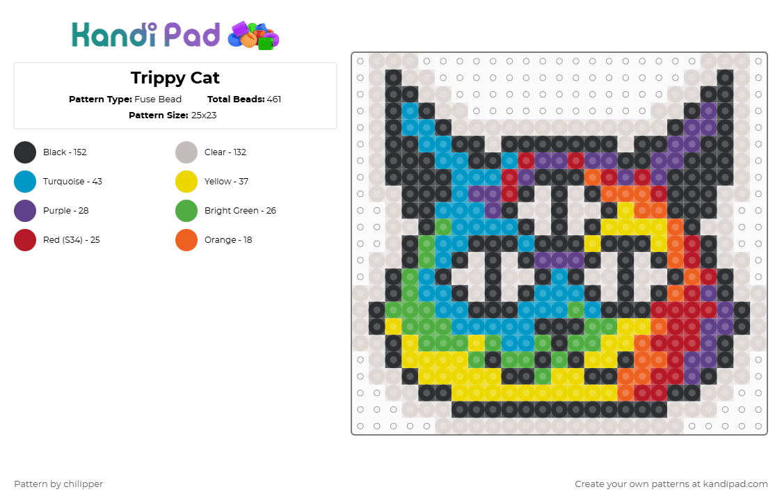 Trippy Cat Fuse Bead Pattern - Kandi Pad | Kandi Patterns, Fuse Bead ...