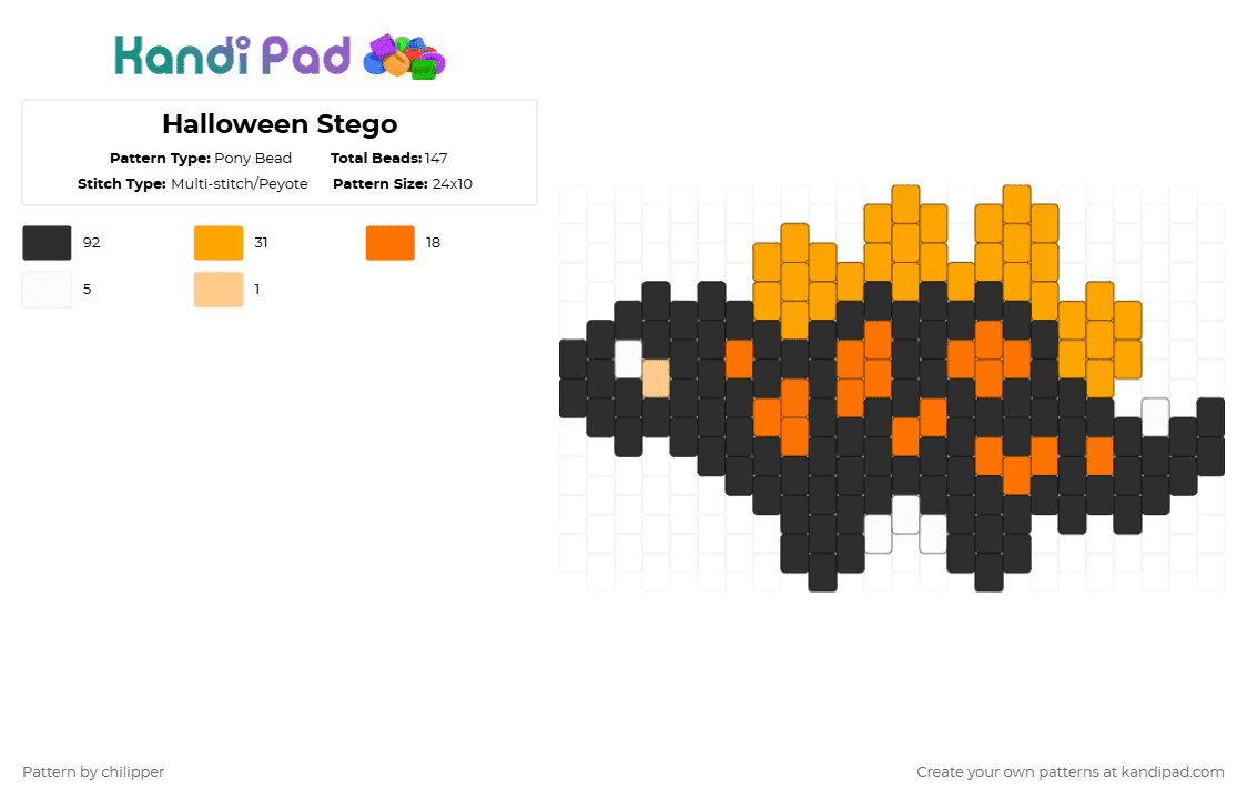 Halloween Stego Pony Bead Pattern - Kandi Pad | Kandi Patterns, Fuse ...