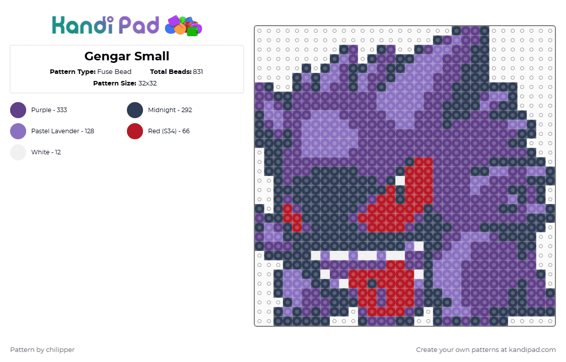 Gengar Small Fuse Bead Pattern - Kandi Pad | Kandi Patterns, Fuse Bead ...