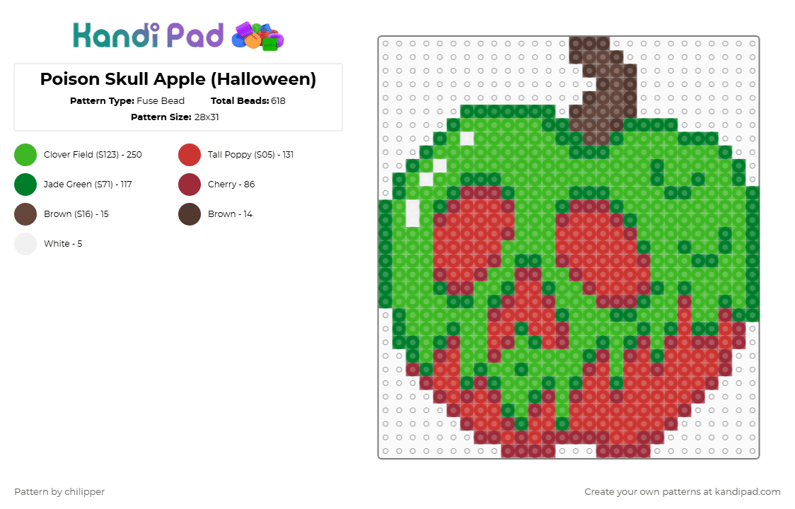 Poison Skull Apple (Halloween) Fuse Bead Pattern - Kandi Pad | Kandi ...