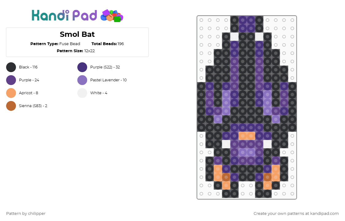 Smol Bat Fuse Bead Pattern - Kandi Pad | Kandi Patterns, Fuse Bead ...