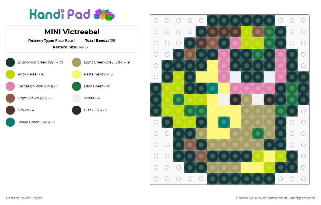 MINI Victreebel Fuse Bead Pattern - Kandi Pad | Kandi Patterns, Fuse ...