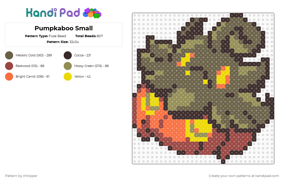 Pumpkaboo Small Fuse Bead Pattern - Kandi Pad | Kandi Patterns, Fuse ...